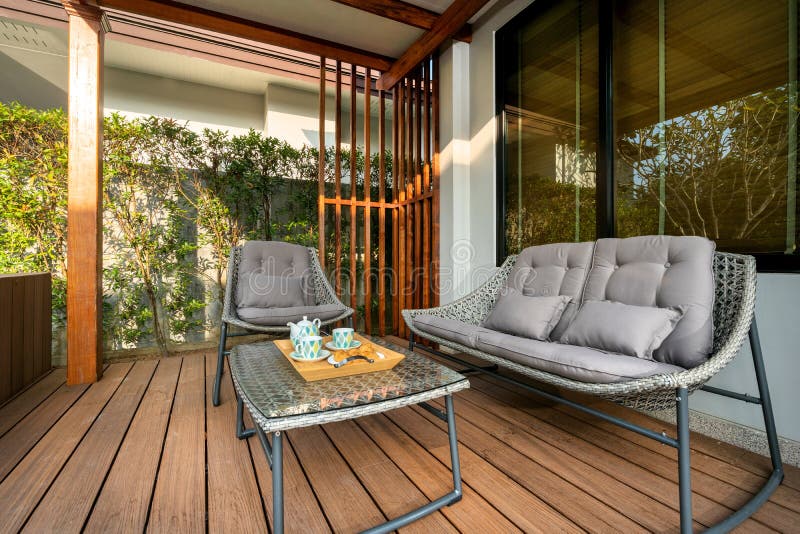 Exterior Outdoor Sofa Seat by Pool Terrace Stock Image - Image of light ...