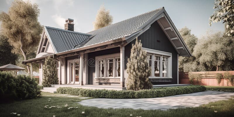 Exterior of Private House. Traditional Bungalow Architecture Stock ...