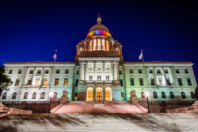 The Exterior of the Rhode Island State House at Night, in Providence ...