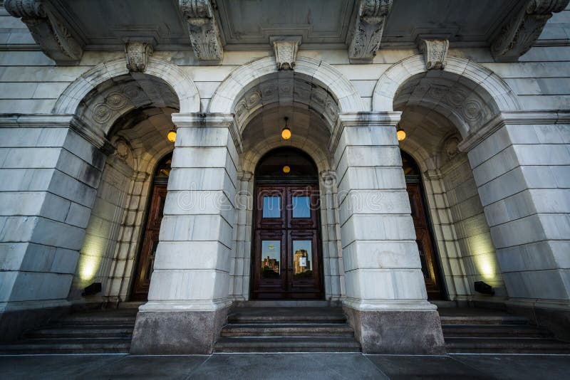 The Exterior of the Rhode Island State House at Night, in Providence ...