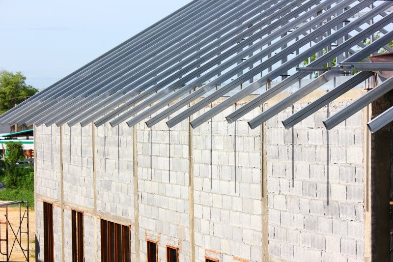 Exterior Roof Steel Structure of New Home Stock Image - Image of ...