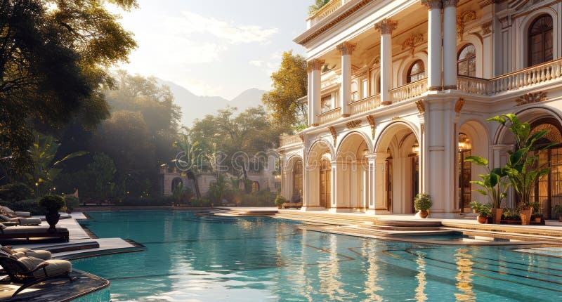 The Exterior of an Exterior Scene of Luxury Villa Stock Image - Image ...