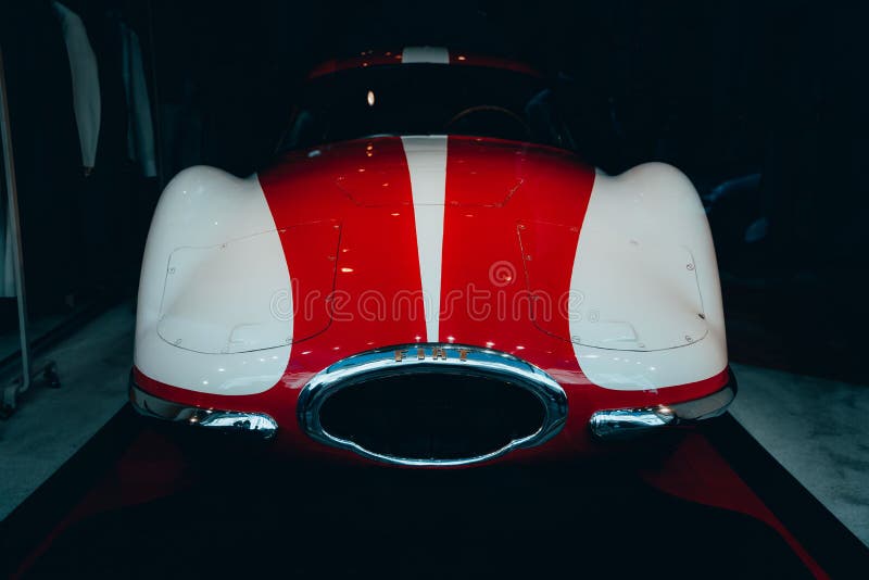 Exterior of a Shiny Vintage Red White Car Stock Image - Image of auto ...