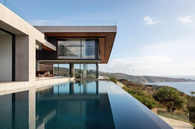 Exterior of Sleek and Modern House, with Infinity Pool and Dramatic ...