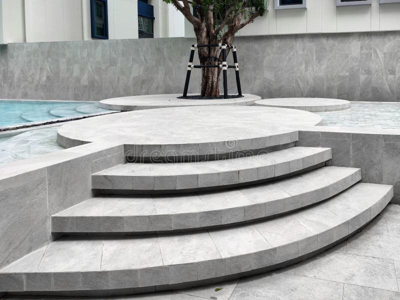 The Exterior Stone Tile Stairs Look Clean Stock Photo - Image of cement ...