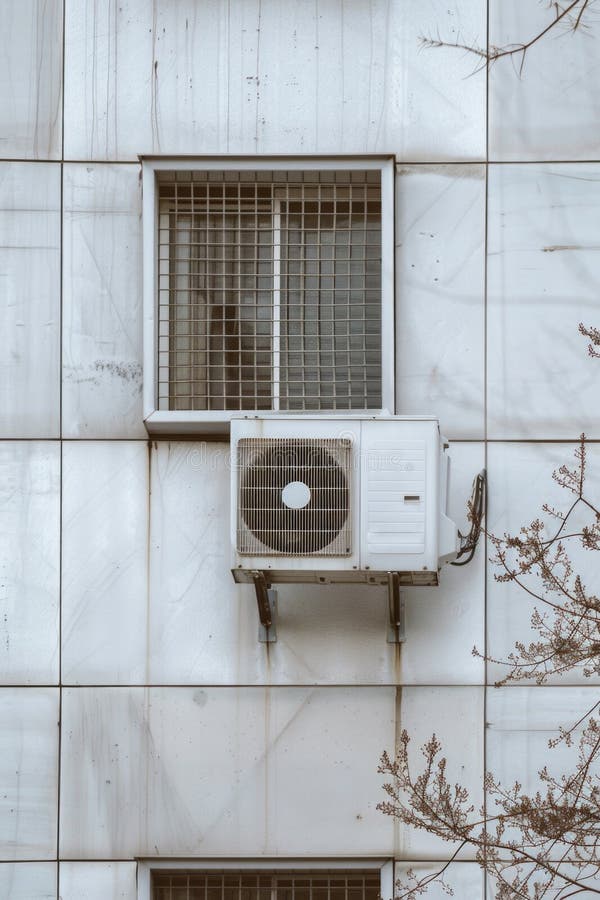 An Exterior View of an Air Conditioner Installed on the Side of a ...