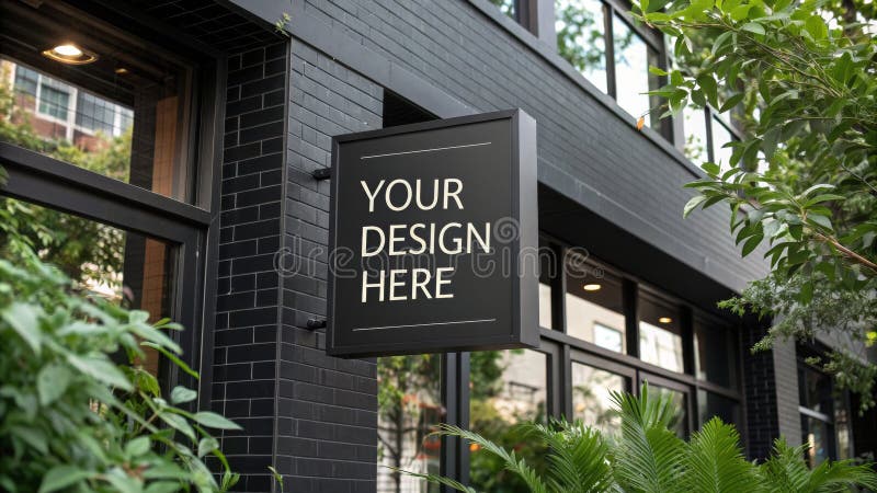 Exterior View Black Square Sign Mockup on Brick Wall Stock Illustration ...