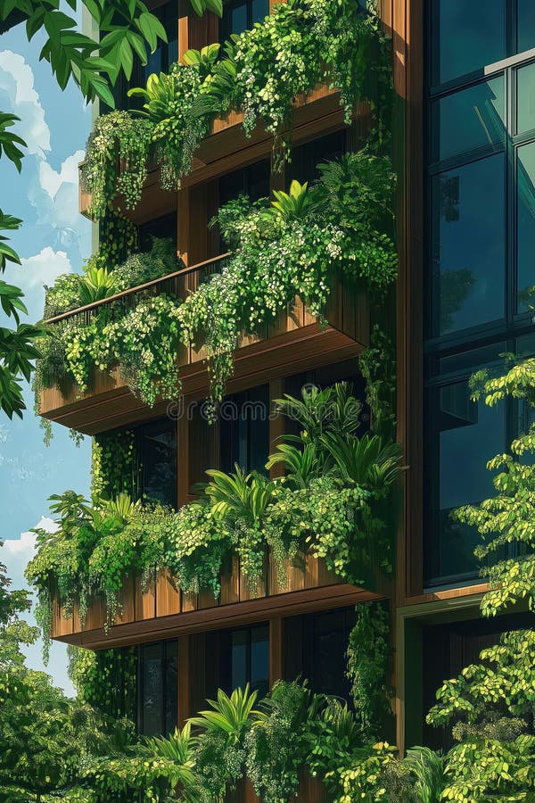 Exterior View of Eco Friendly Building. Plants, Greenery Cover ...