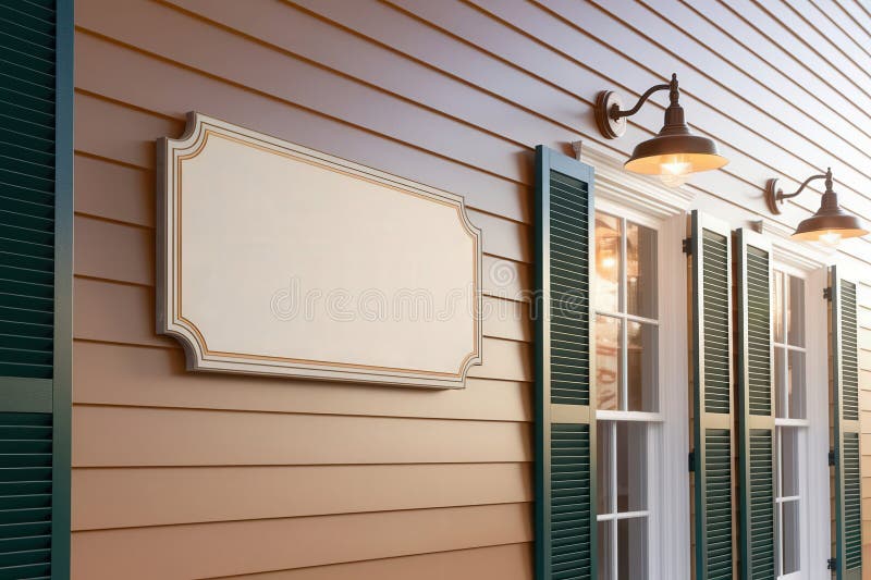 Exterior View of a House Showing a Blank Sign and Shutters Stock Image ...