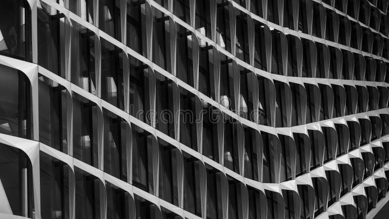 Exterior View of Modern Building with Curvy Pattern in Monochrome Stock ...