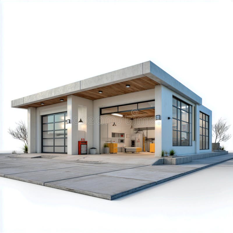 Exterior View of a Modern Garage with Glass Doors and Windows Stock ...