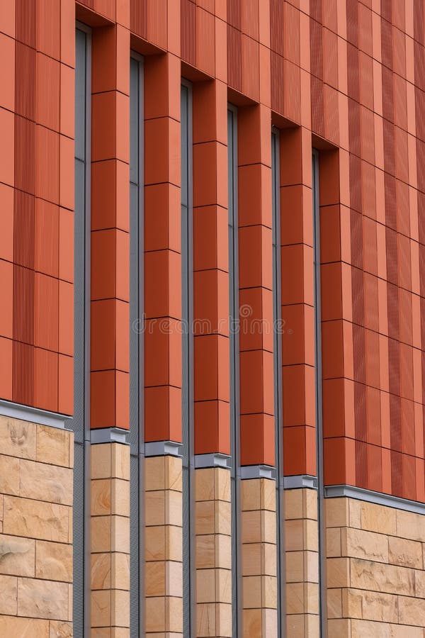 Exterior View of Modern Red Wall Stock Image - Image of surface, tone ...