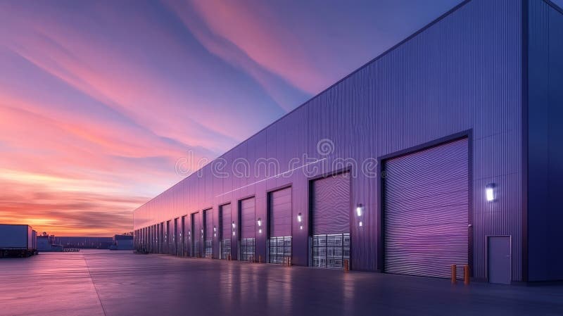Exterior View of a Modern Warehouse with a Small Office Attached Stock ...