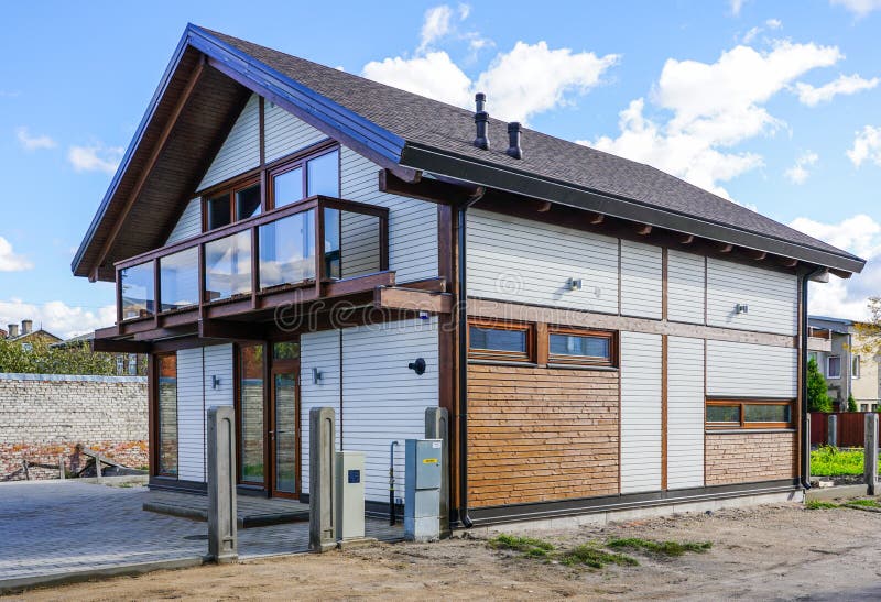 Exterior View of New House Under Construction Stock Image - Image of ...