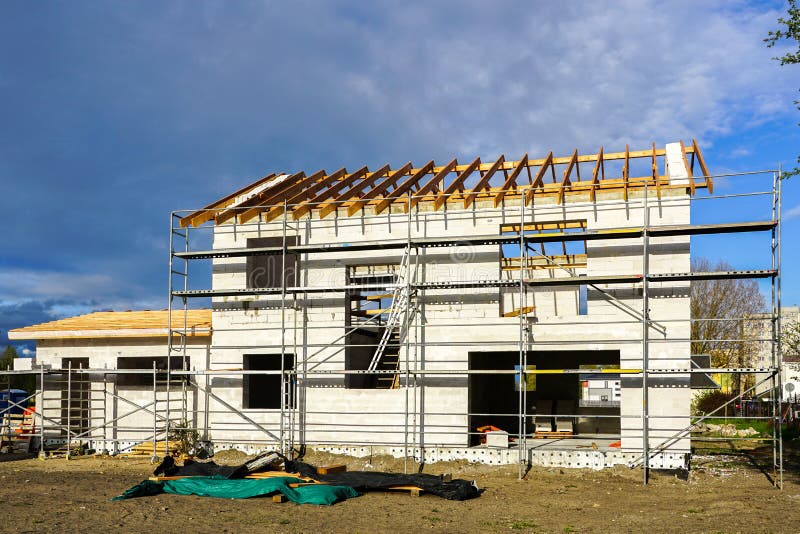Exterior View of New House Under Construction. Stock Photo - Image of ...