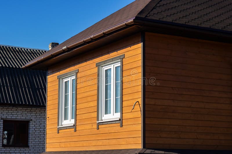 Exterior View of Wooden House and Windows Stock Image - Image of facade ...
