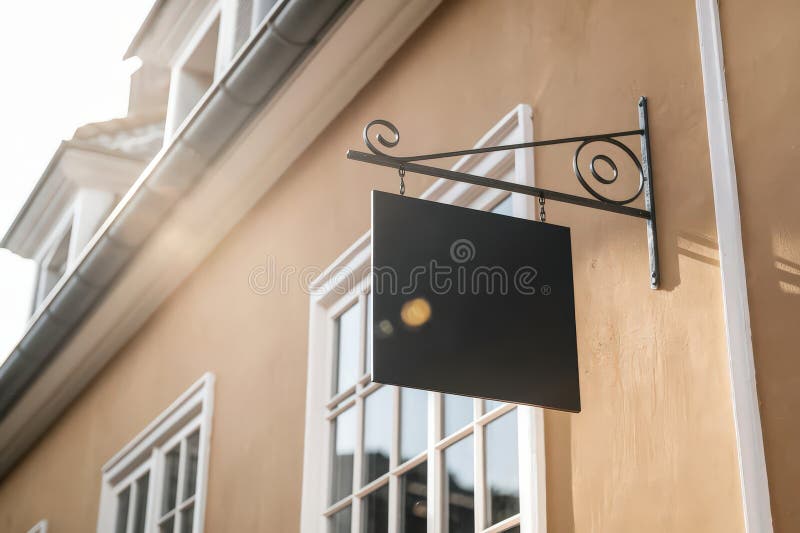 Exterior View of an Old Building with a Blank Sign Hanging Stock Image ...