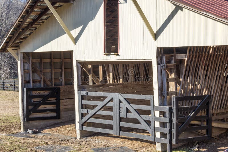 Exterior View of Old Open Horse Barn, Winter Stock Image - Image of ...