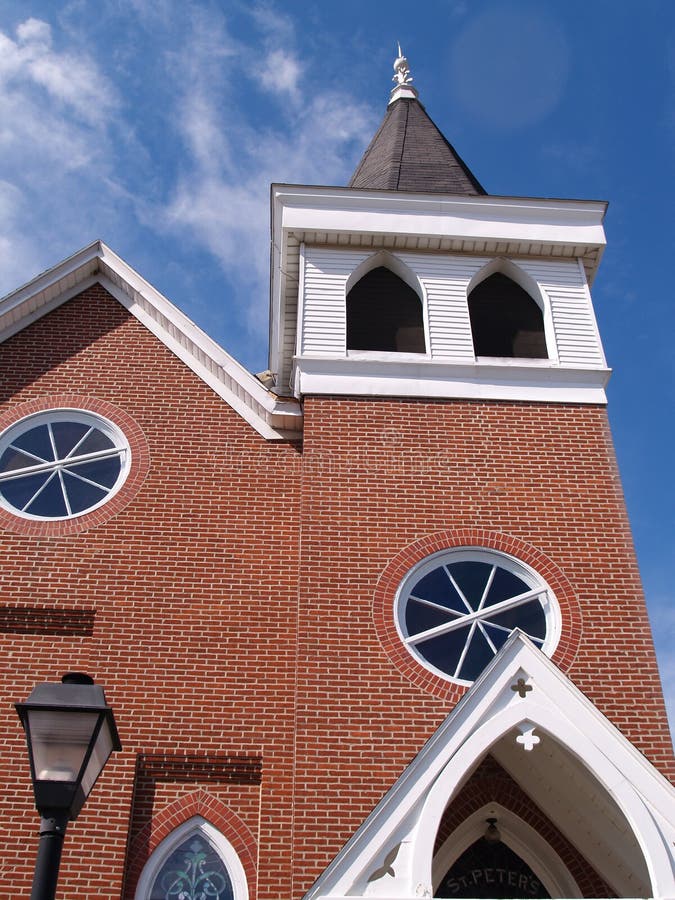 Exterior View of a Red Brick Church Stock Photo - Image of belief ...