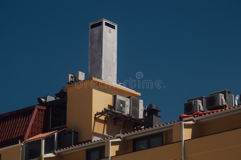 Exterior View of a Residential Building with an Air Conditioning Unit ...