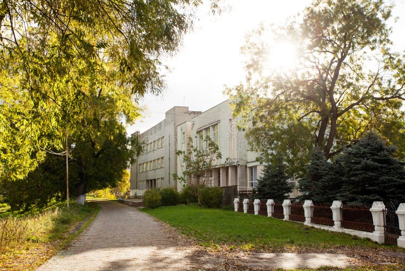 Exterior view of school. stock photo. Image of cement - 119344044