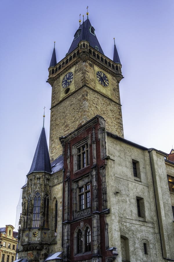 Exterior View of the Tower with Astronomical Clock in Prague Stock ...