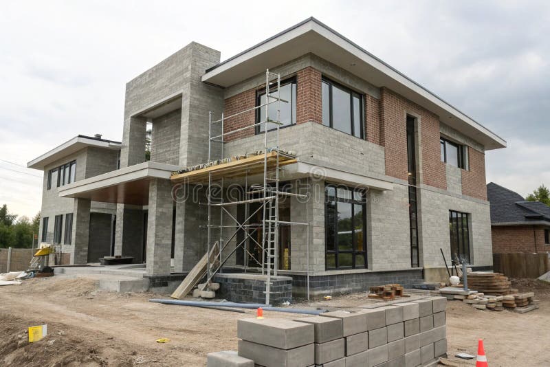 Under Construction Modern Villa with Concrete Blocks Stock Illustration ...
