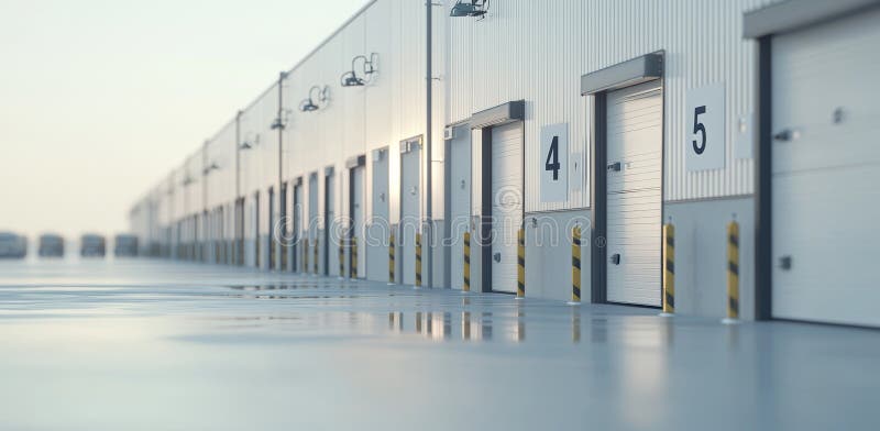 An Exterior View of the Warehouse with Shutter Doors and a Truck ...