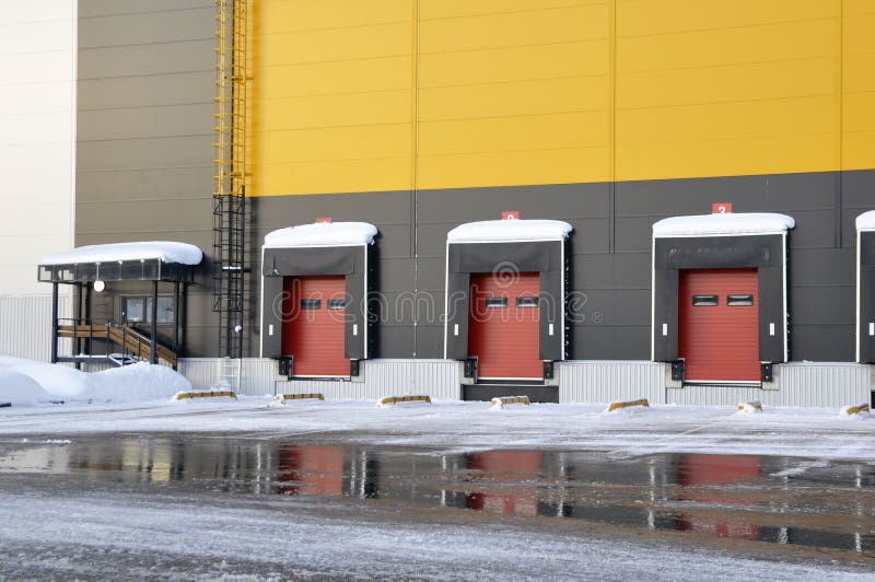 Exterior View of the Warehouse in Winter. Loading Docks Stock Image ...