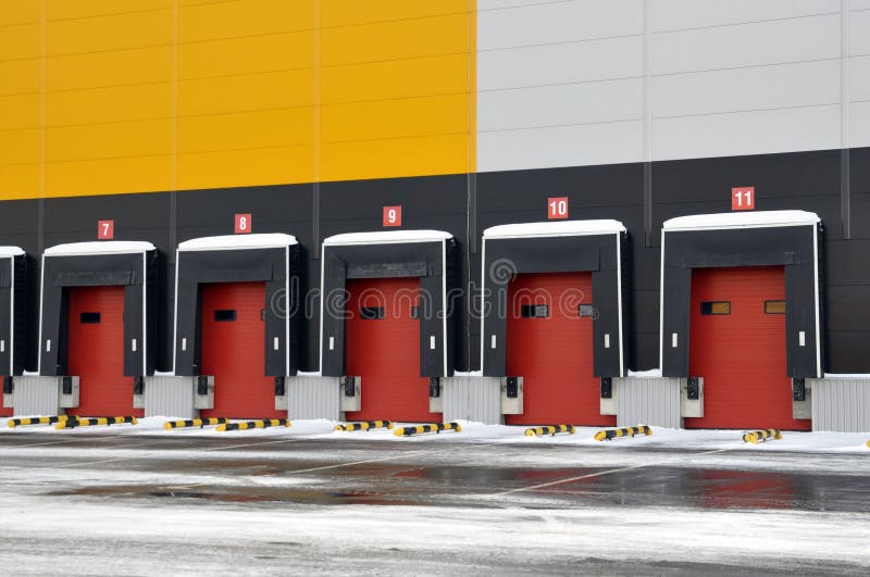 Exterior View of the Warehouse in Winter. Loading Docks Stock Image ...