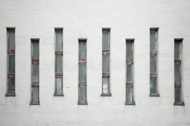 The Exterior Wall with Many Vertical Narrow Windows . Old Fashioned ...