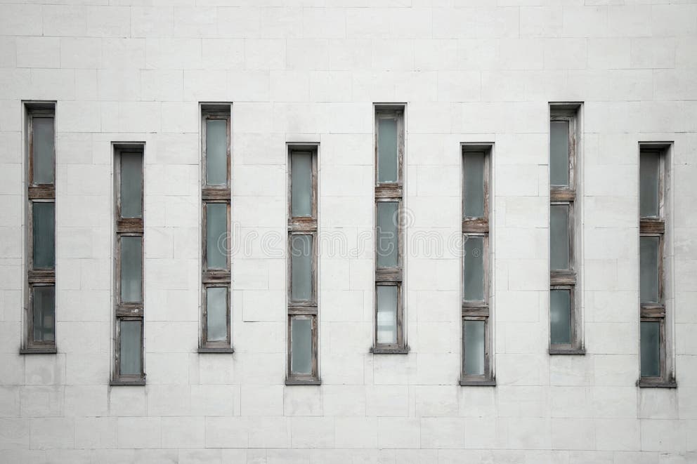 The Exterior Wall with Many Vertical Narrow Windows . Old Fashioned ...