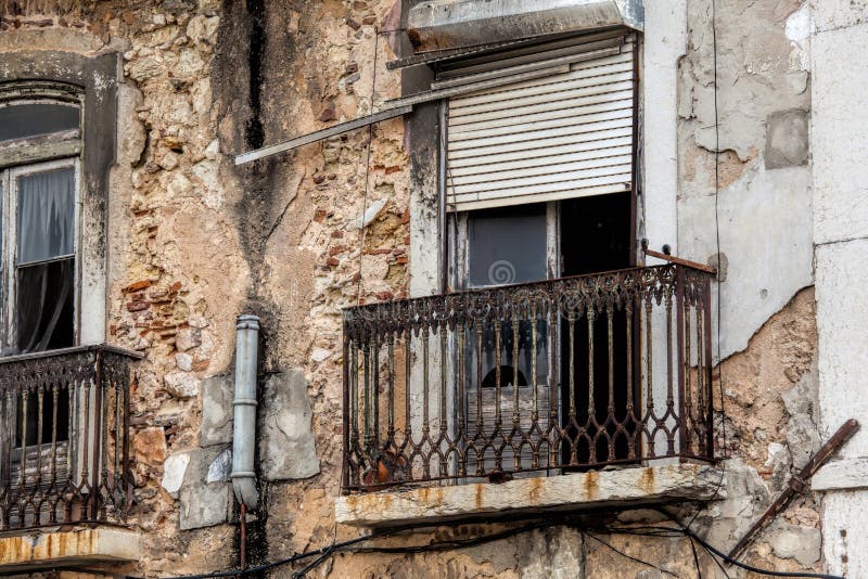 Exterior Windows of an Old Building Stock Image - Image of city ...