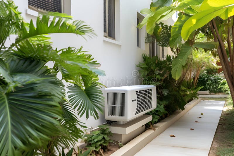 External Air Conditioning Unit on Wall Outdoors. Stock Illustration ...