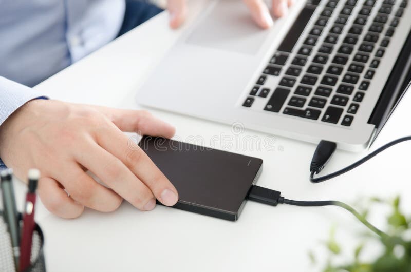 External Backup Disk Hard Drive Connected To Laptop Stock Image - Image ...