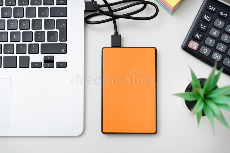 External Backup Disk Hard Drive Connected To Laptop Stock Image - Image ...