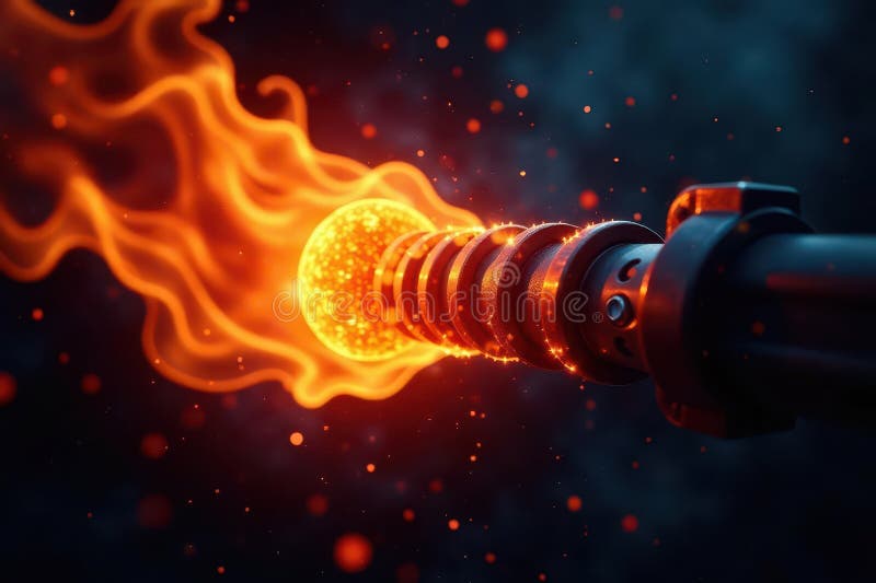 External Combustion Engine S Fiery Ignition Sequence, Combustion, Close ...