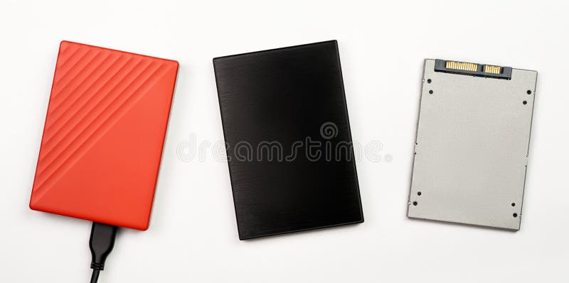 External Data Storage Device HDD and SDD Top View. Stock Image - Image ...