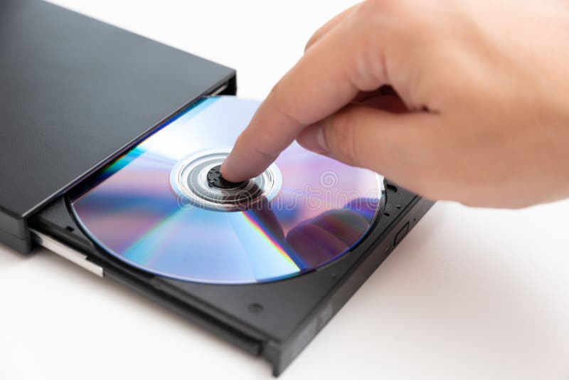 External DVD Drive Reader, Man Putting Disc Stock Photo - Image of port ...