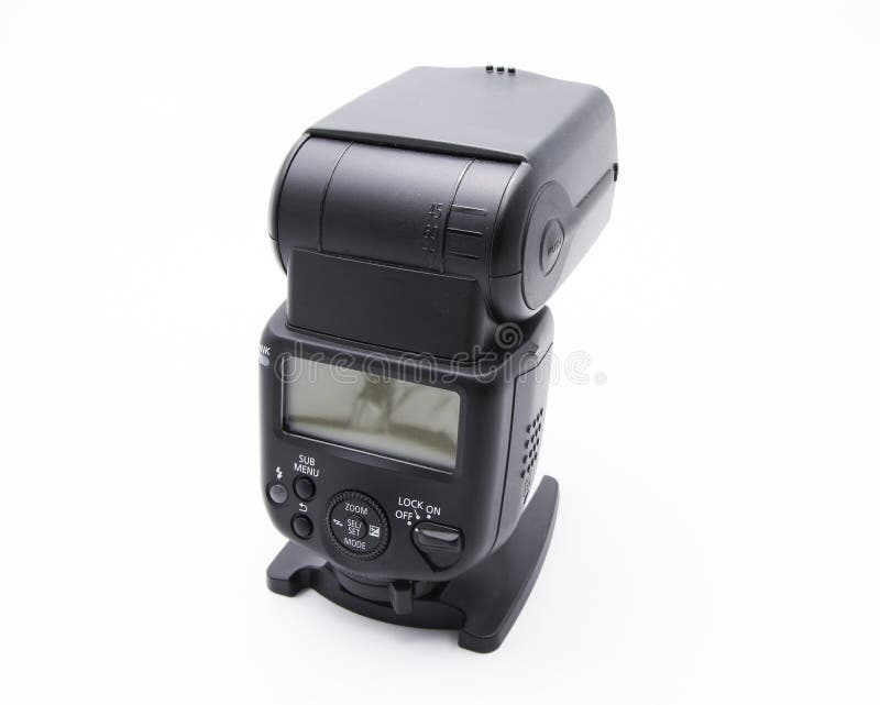 External Flash for DSLR Camera_Back on White Background Stock Photo ...