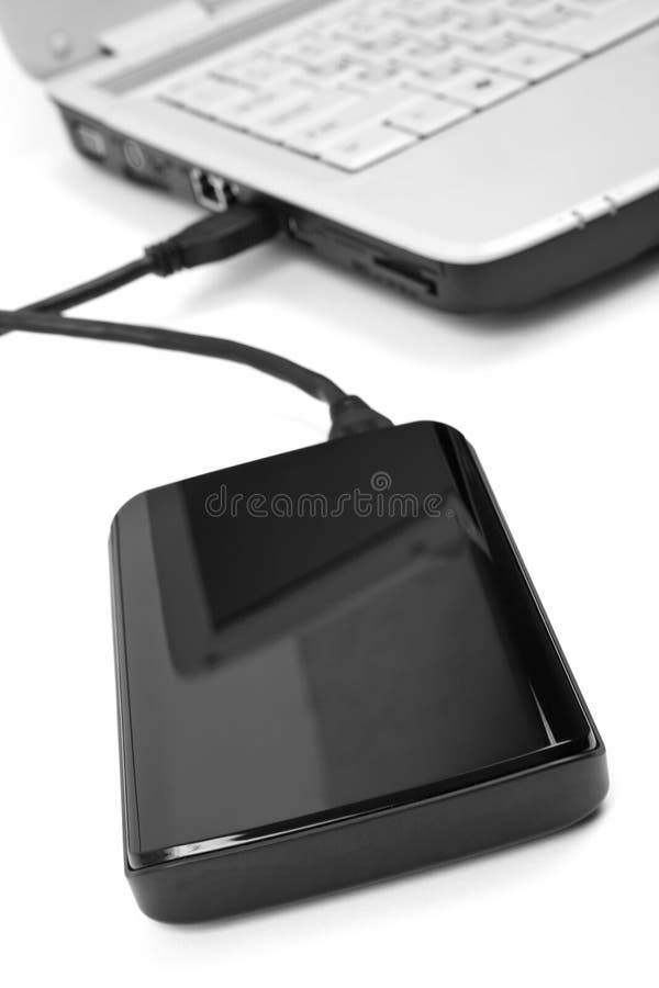 External Hard Drive and Computer Stock Image - Image of silver ...