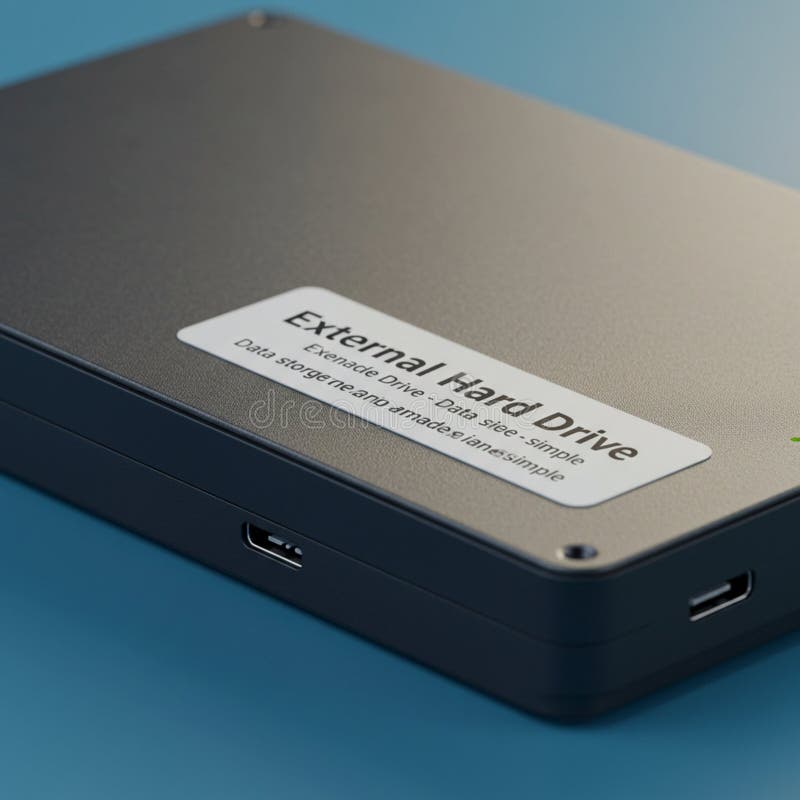External Hard Drive with a Sleek, Rectangular Design on a Blue Surface ...