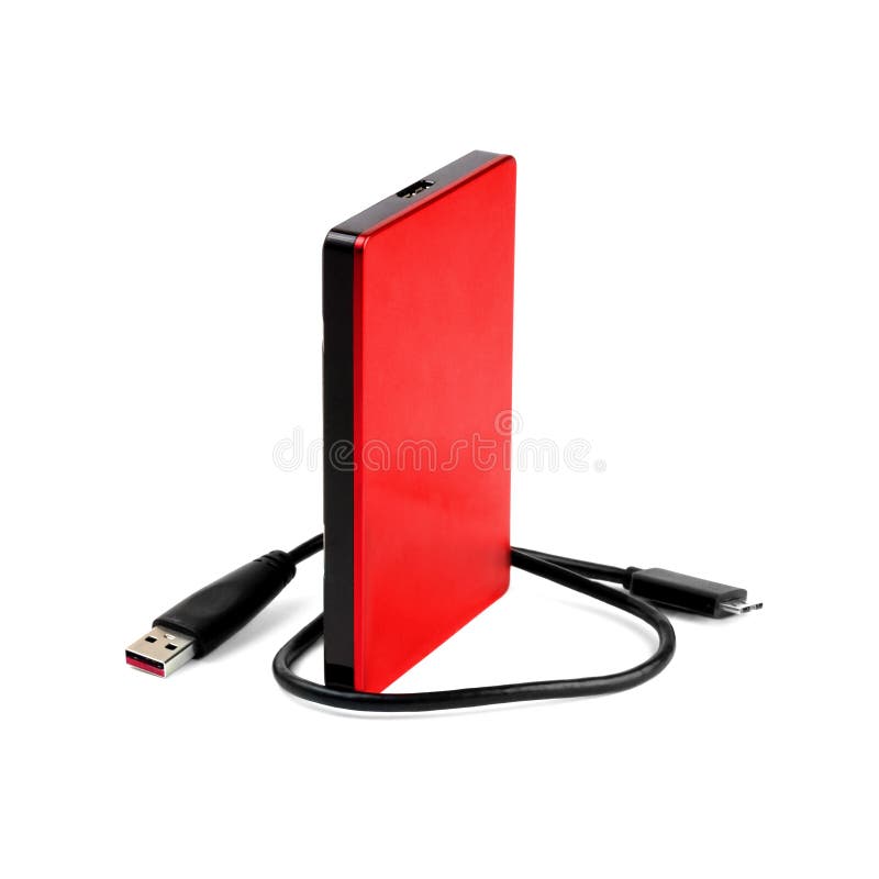 External Red Hard Disk Drive with a Usb Cable Isolated on White ...
