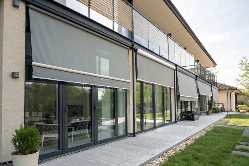 External Roller Blinds on Large Windows Stock Illustration ...