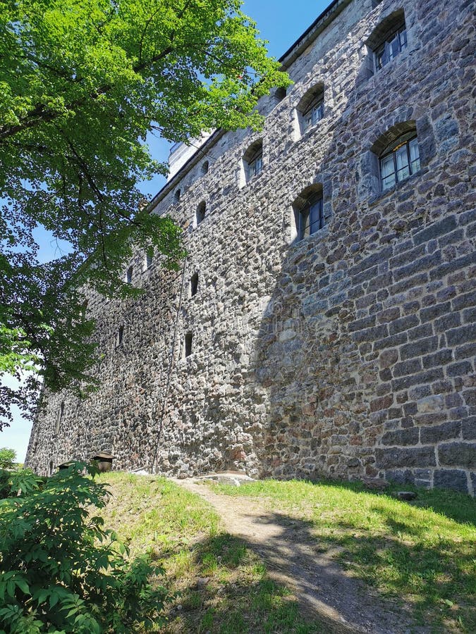 An External Stone Wall with Windows of the Vyborg Castle in the City of ...