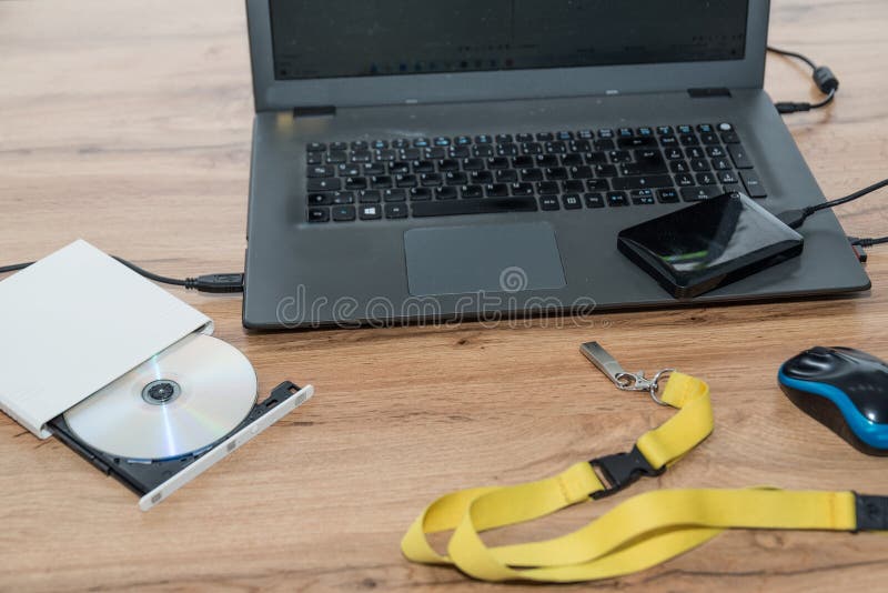External Storage and Laptop Stock Image - Image of medium, computer ...