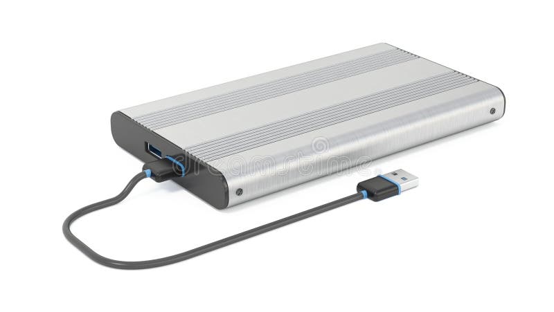 External Storage Unit with USB Cable Isolated on White Background. 3D ...