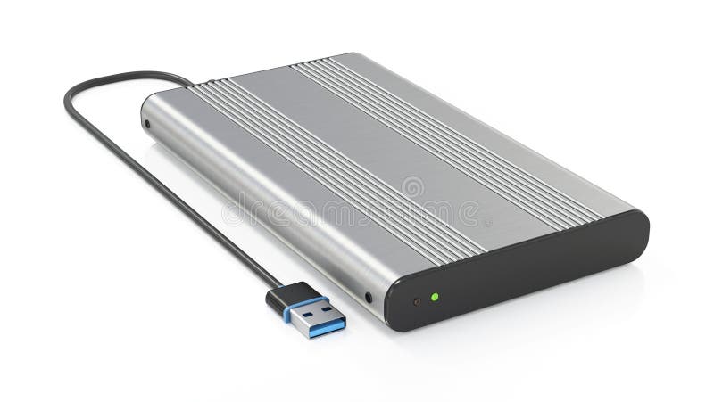 External Storage Unit with USB Cable Isolated on White Background. 3D ...