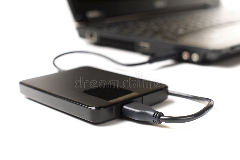 External Usb Disk Connected To Laptop on White Background Stock Image ...
