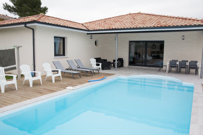 External View of a Contemporary House with Pool Stock Image - Image of ...